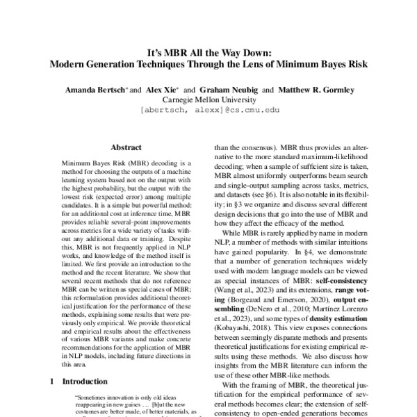 It’s MBR All the Way Down: Modern Generation Techniques Through the Lens of Minimum Bayes Risk ...