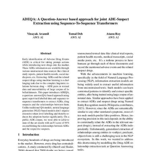 ADEQA: A Question Answer based approach for joint ADE-Suspect Extraction using Sequence-To ...