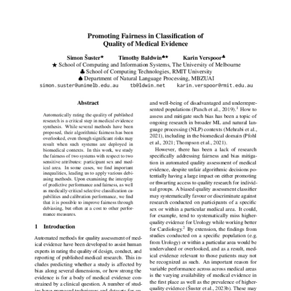 Promoting Fairness in Classification of Quality of Medical Evidence ...
