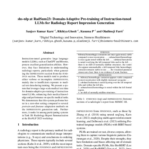 shs-nlp at RadSum23: Domain-Adaptive Pre-training of Instruction-tuned LLMs for Radiology Report ...