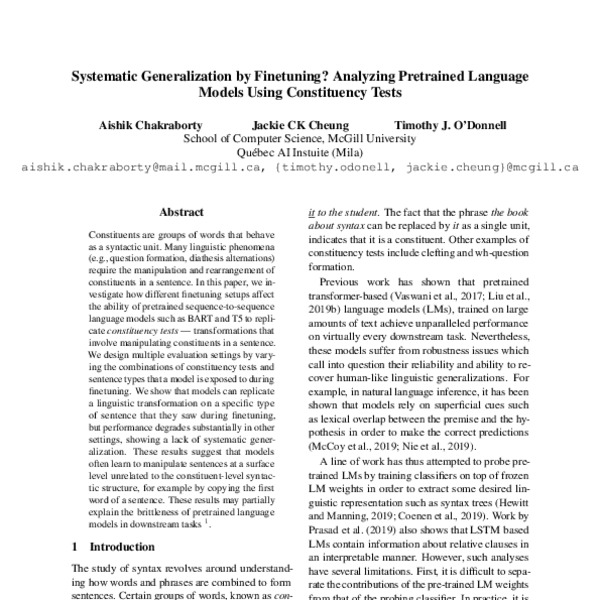 Systematic Generalization by Finetuning? Analyzing Pretrained Language Models Using Constituency ...