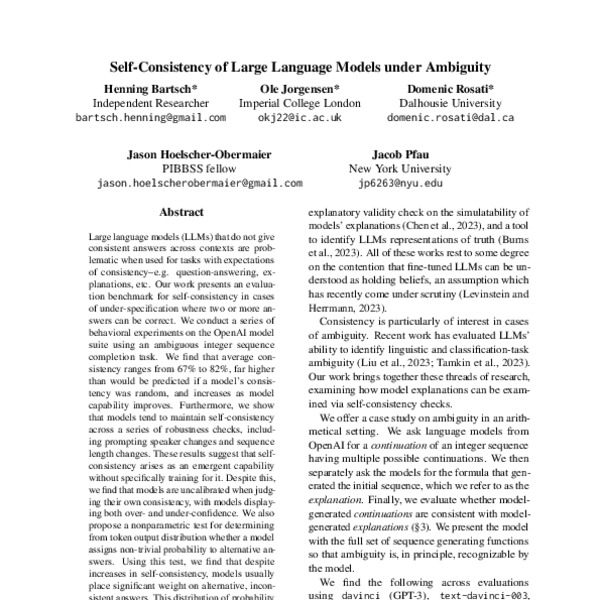 Self-Consistency of Large Language Models under Ambiguity - ACL Anthology