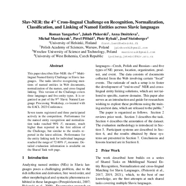 Slav-NER: the 4th Cross-lingual Challenge on Recognition, Normalization, Classification, and ...