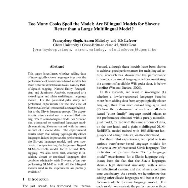 Too Many Cooks Spoil the Model: Are Bilingual Models for Slovene Better ...