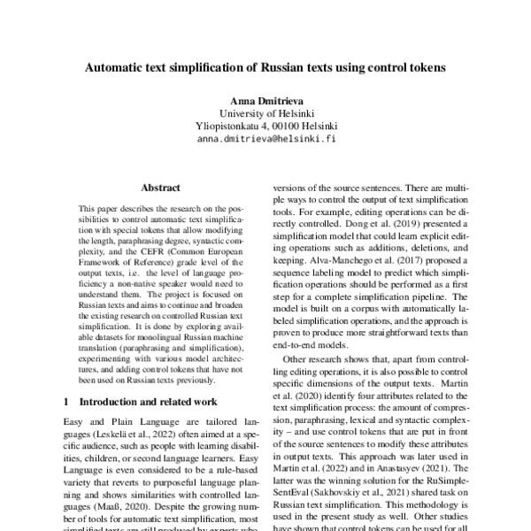 Automatic text simplification of Russian texts using control tokens - ACL Anthology