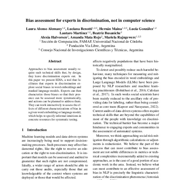Bias assessment for experts in discrimination, not in computer science ...