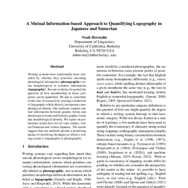 A Mutual Information-based Approach to Quantifying Logography in ...