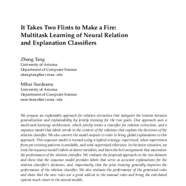 It Takes Two Flints to Make a Fire: Multitask Learning of Neural Relation and Explanation ...