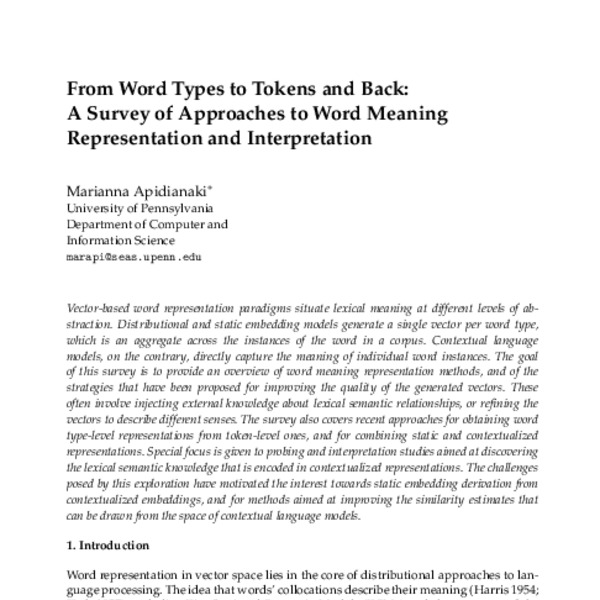 From Word Types to Tokens and Back: A Survey of Approaches to Word ...