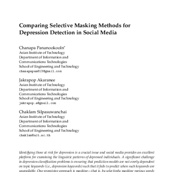 Comparing Selective Masking Methods for Depression Detection in Social ...