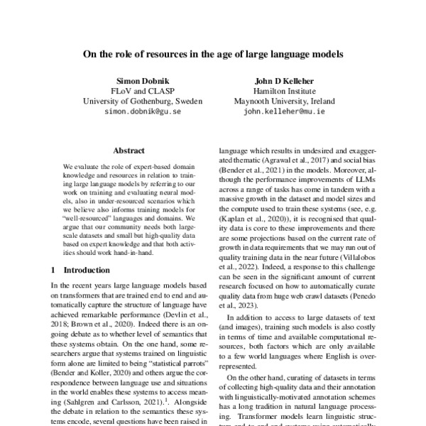 On the role of resources in the age of large language models - ACL ...