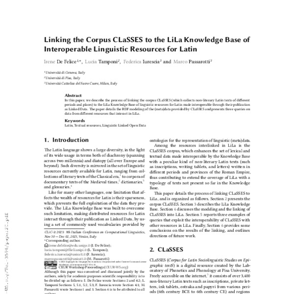 Linking the Corpus CLaSSES to the LiLa Knowledge Base of Interoperable ...