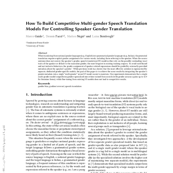 How To Build Competitive Multi-gender Speech Translation Models For ...
