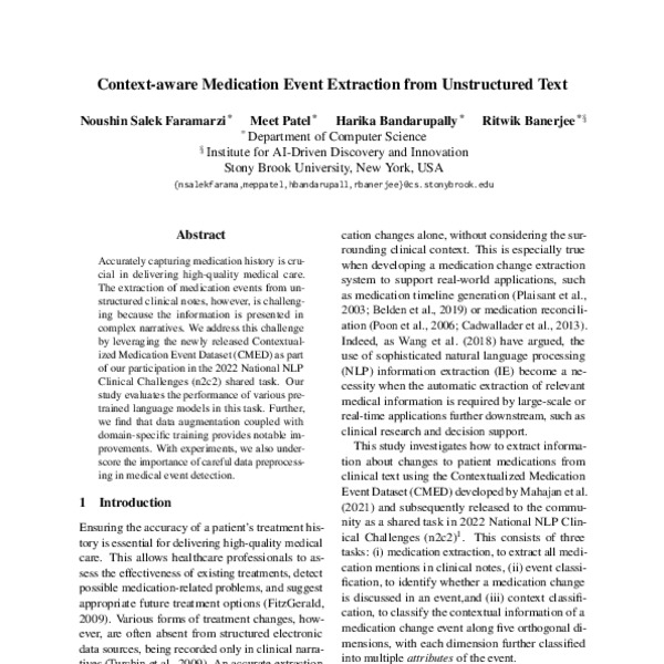 Context Aware Medication Event Extraction From Unstructured Text Acl Anthology