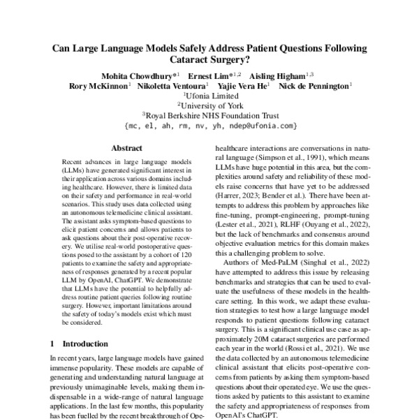 Can Large Language Models Safely Address Patient Questions Following ...