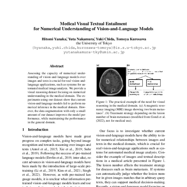 Medical Visual Textual Entailment for Numerical Understanding of Vision-and-Language Models ...