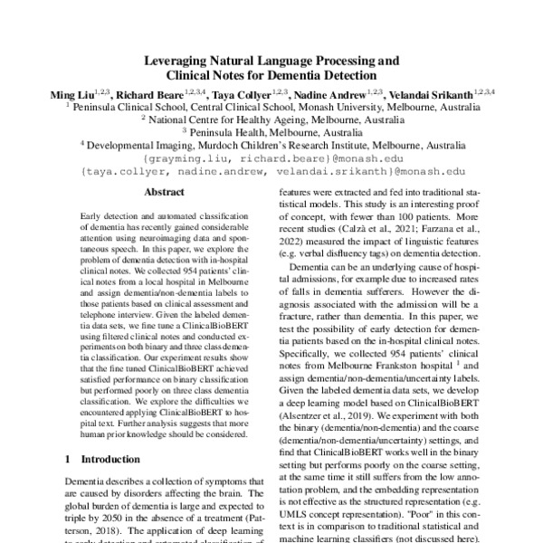 Leveraging Natural Language Processing and Clinical Notes for Dementia ...