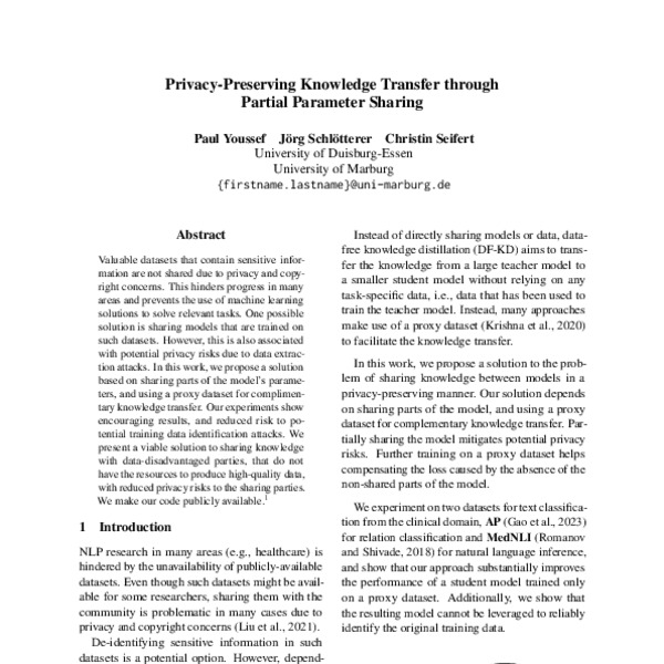Privacy-Preserving Knowledge Transfer through Partial Parameter Sharing - ACL Anthology