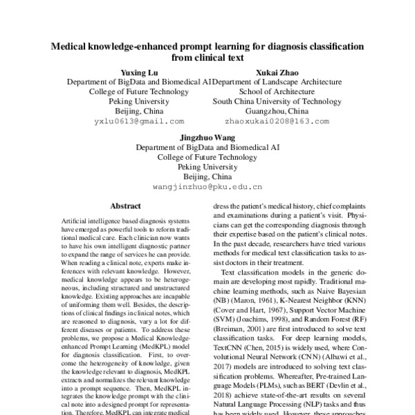 Medical knowledge-enhanced prompt learning for diagnosis classification ...