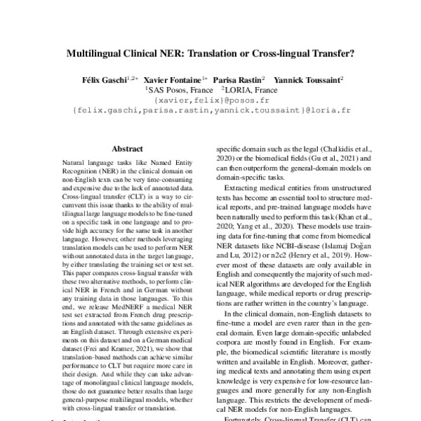 Multilingual Clinical NER: Translation or Cross-lingual Transfer? - ACL Anthology