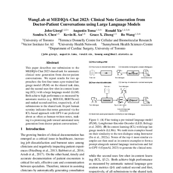 WangLab at MEDIQA-Chat 2023: Clinical Note Generation from Doctor-Patient Conversations using ...