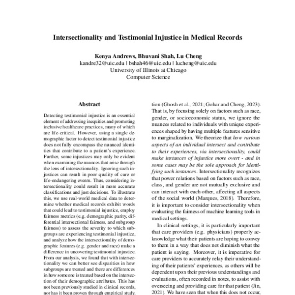 Intersectionality and Testimonial Injustice in Medical Records - ACL ...