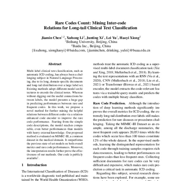Rare Codes Count Mining Inter Code Relations For Long Tail Clinical