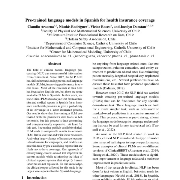 Pre-trained language models in Spanish for health insurance coverage - ACL Anthology