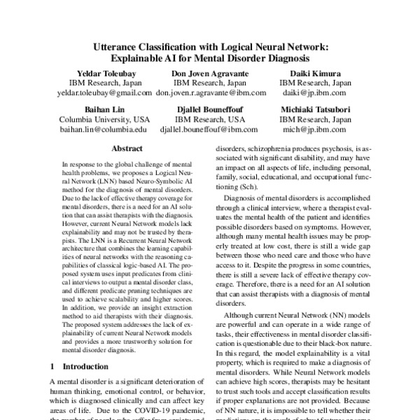 Utterance Classification with Logical Neural Network: Explainable AI for Mental Disorder ...