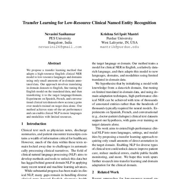 Transfer Learning for Low-Resource Clinical Named Entity Recognition - ACL Anthology