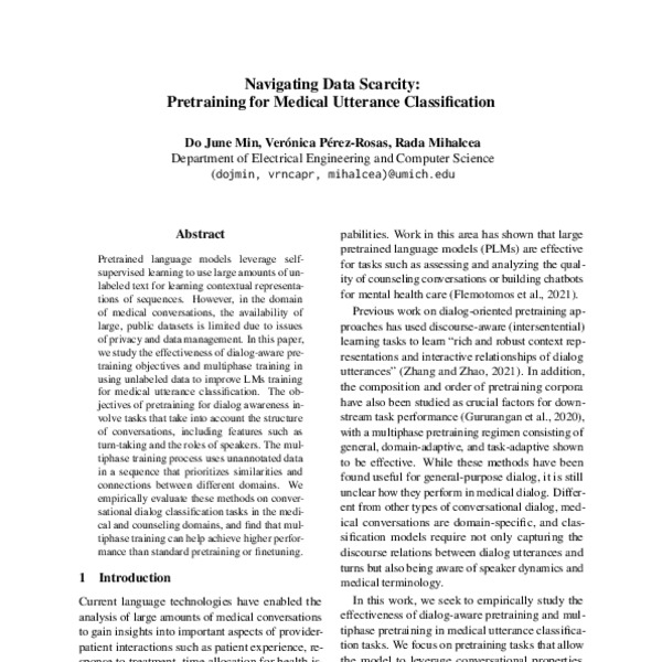 Navigating Data Scarcity: Pretraining for Medical Utterance Classification - ACL Anthology