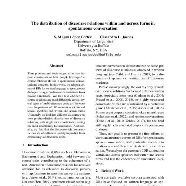 The distribution of discourse relations within and across turns in ...