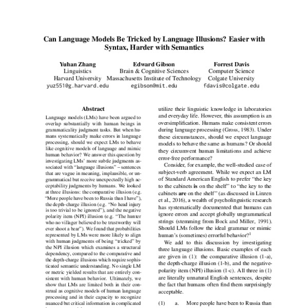 Can Language Models Be Tricked by Language Illusions? Easier with ...