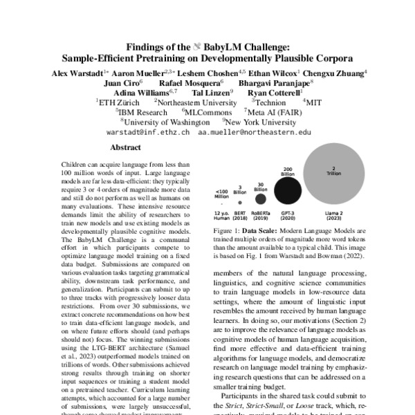 Findings of the BabyLM Challenge: Sample-Efficient Pretraining on ...