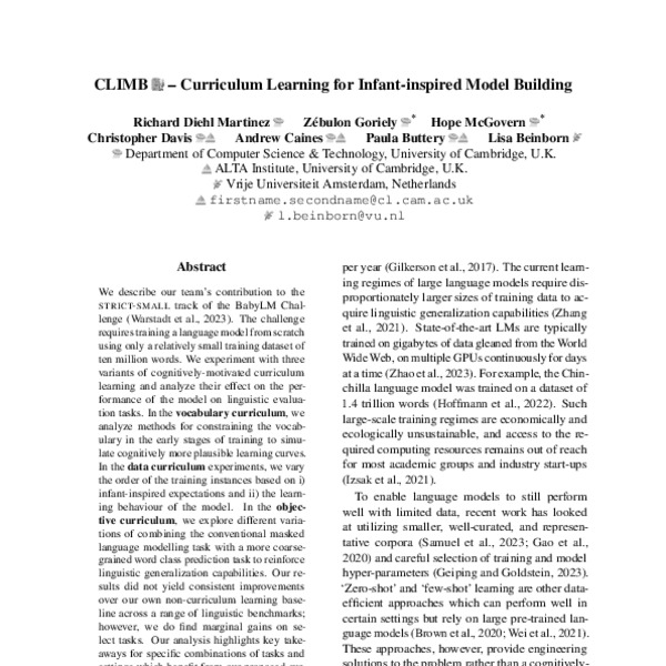 CLIMB – Curriculum Learning for Infant-inspired Model Building - ACL ...
