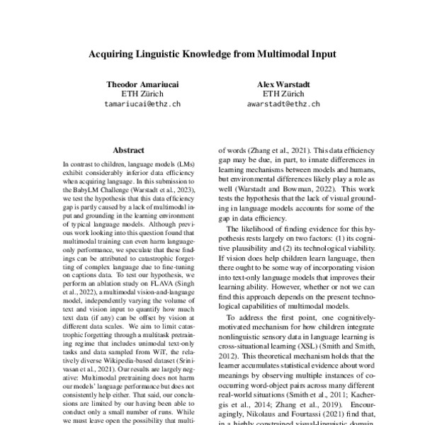 Acquiring Linguistic Knowledge from Multimodal Input - ACL Anthology