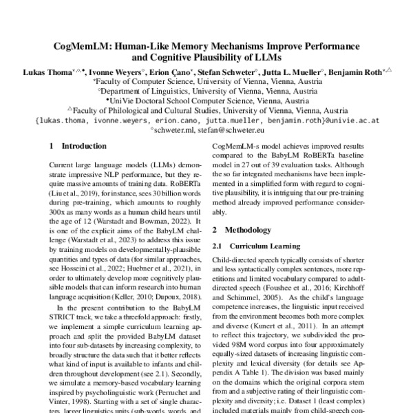 CogMemLM: Human-Like Memory Mechanisms Improve Performance and Cognitive Plausibility of LLMs ...