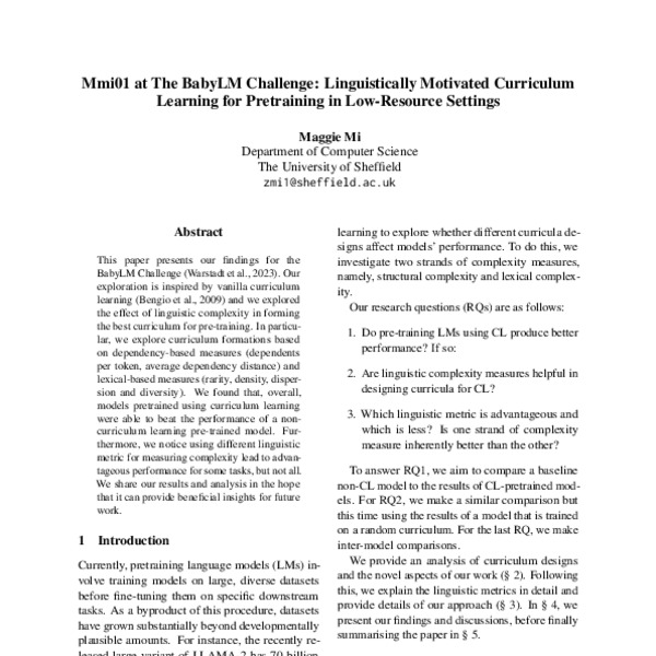 Mmi01 at The BabyLM Challenge: Linguistically Motivated Curriculum ...