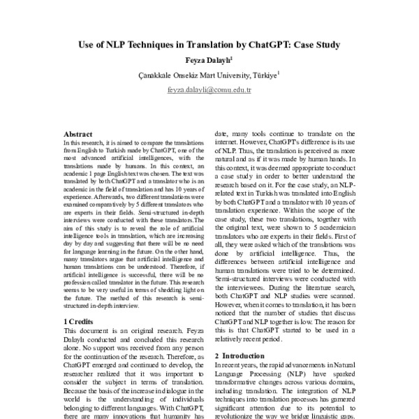 Use of NLP Techniques in Translation by ChatGPT: Case Study - ACL Anthology