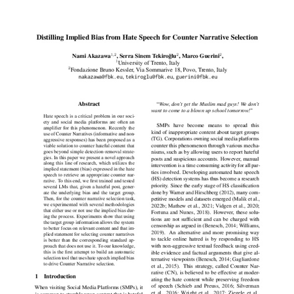 Distilling Implied Bias from Hate Speech for Counter Narrative ...