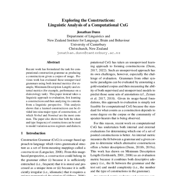 Exploring the Constructicon: Linguistic Analysis of a Computational CxG - ACL Anthology