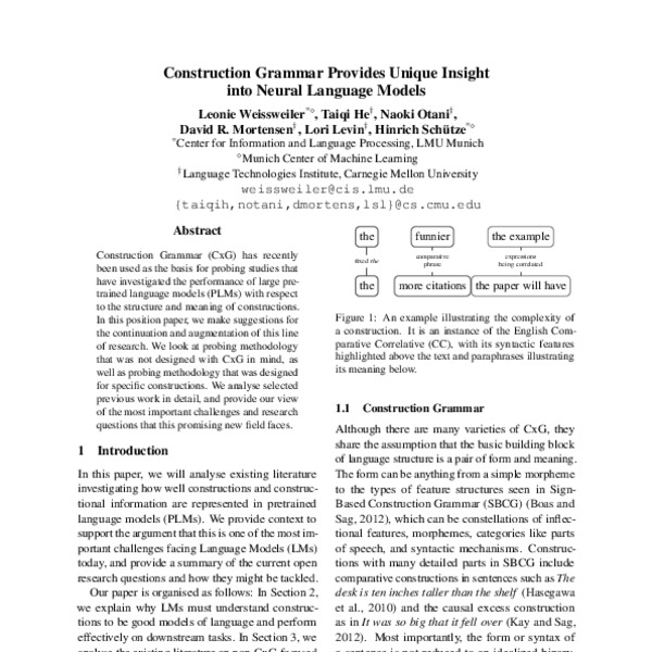 Construction Grammar Provides Unique Insight into Neural Language Models - ACL Anthology