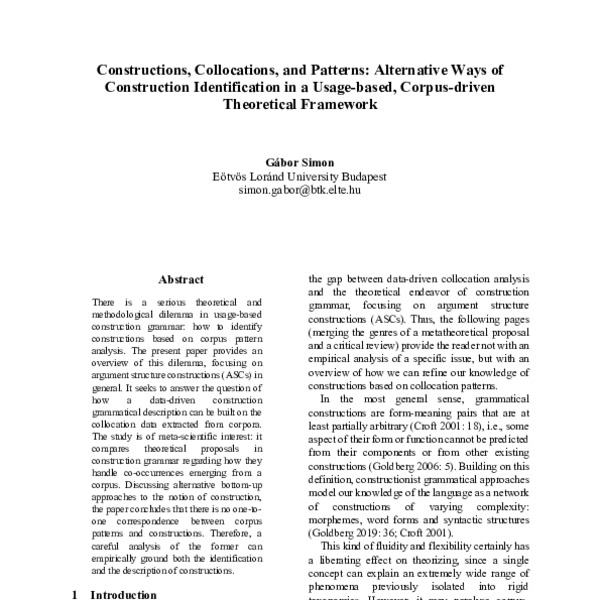 Constructions, Collocations, and Patterns: Alternative Ways of Construction Identification in a ...