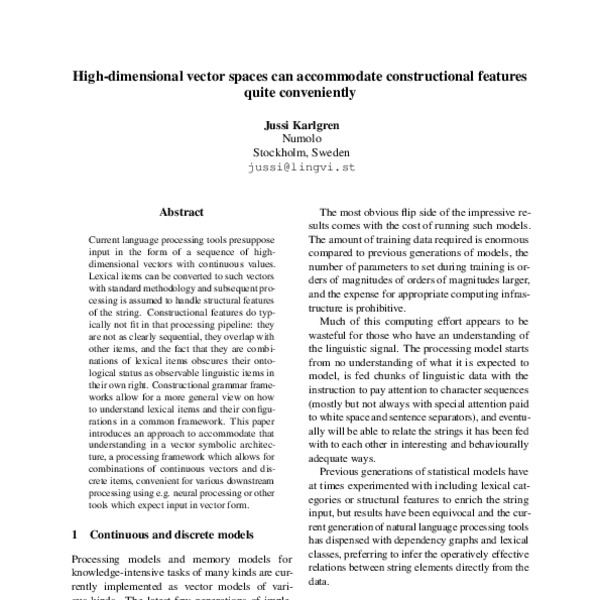 High-dimensional vector spaces can accommodate constructional features ...