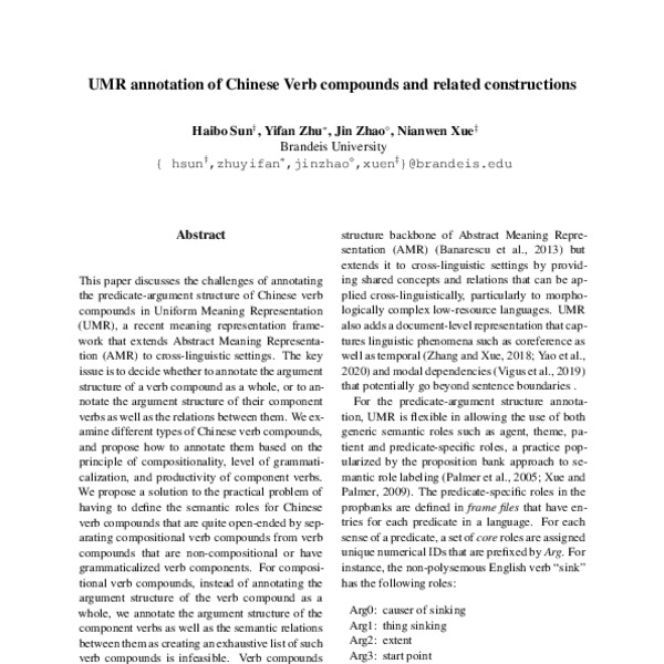 UMR annotation of Chinese Verb compounds and related constructions - ACL Anthology