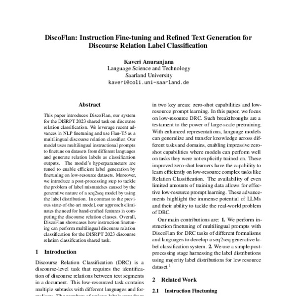 DiscoFlan: Instruction Fine-tuning and Refined Text Generation for Discourse Relation Label ...