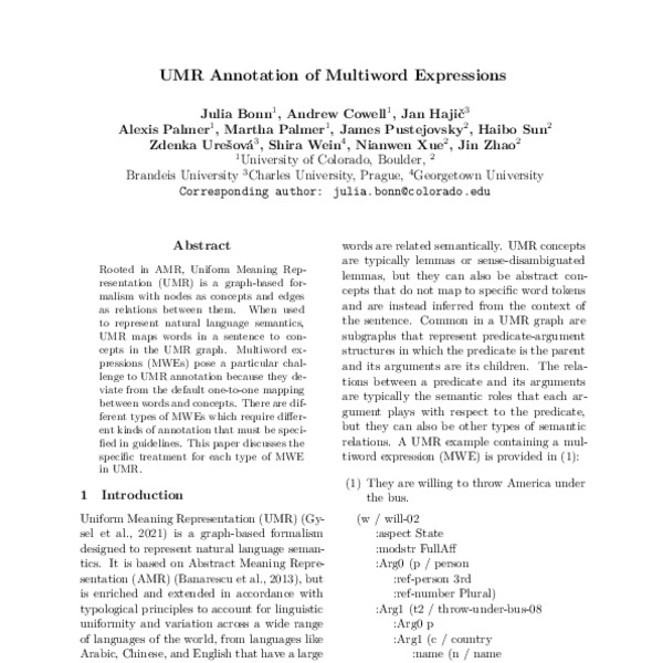 Umr Annotation Of Multiword Expressions Acl Anthology