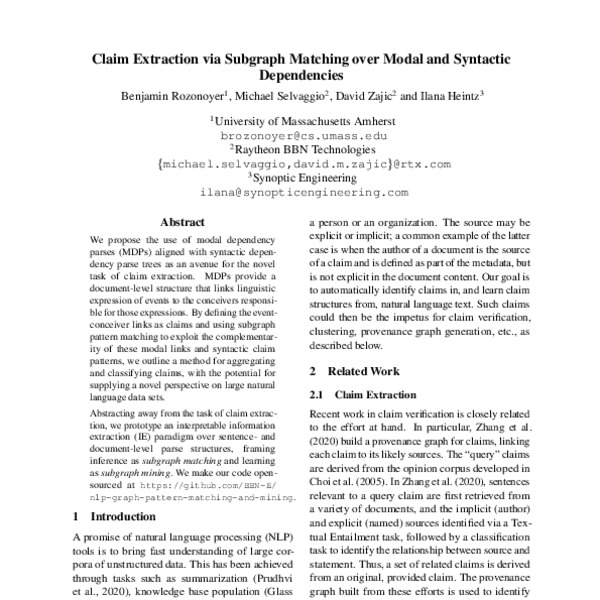 Claim Extraction via Subgraph Matching over Modal and Syntactic Dependencies - ACL Anthology