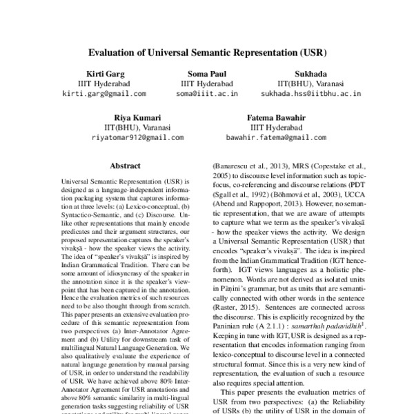Evaluation of Universal Semantic Representation (USR) - ACL Anthology