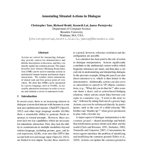 Annotating Situated Actions in Dialogue - ACL Anthology